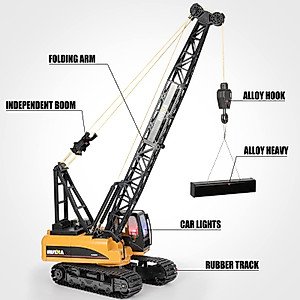 KidsFaves 15 Channel Remote Control Crane Toy,Proffesional Series,1:14 Scale-Rechargeable Battery RC Construction Toy Crane-Heavy Duty Metal Hook, with Lights Sounds for Boys & Girls 8-12