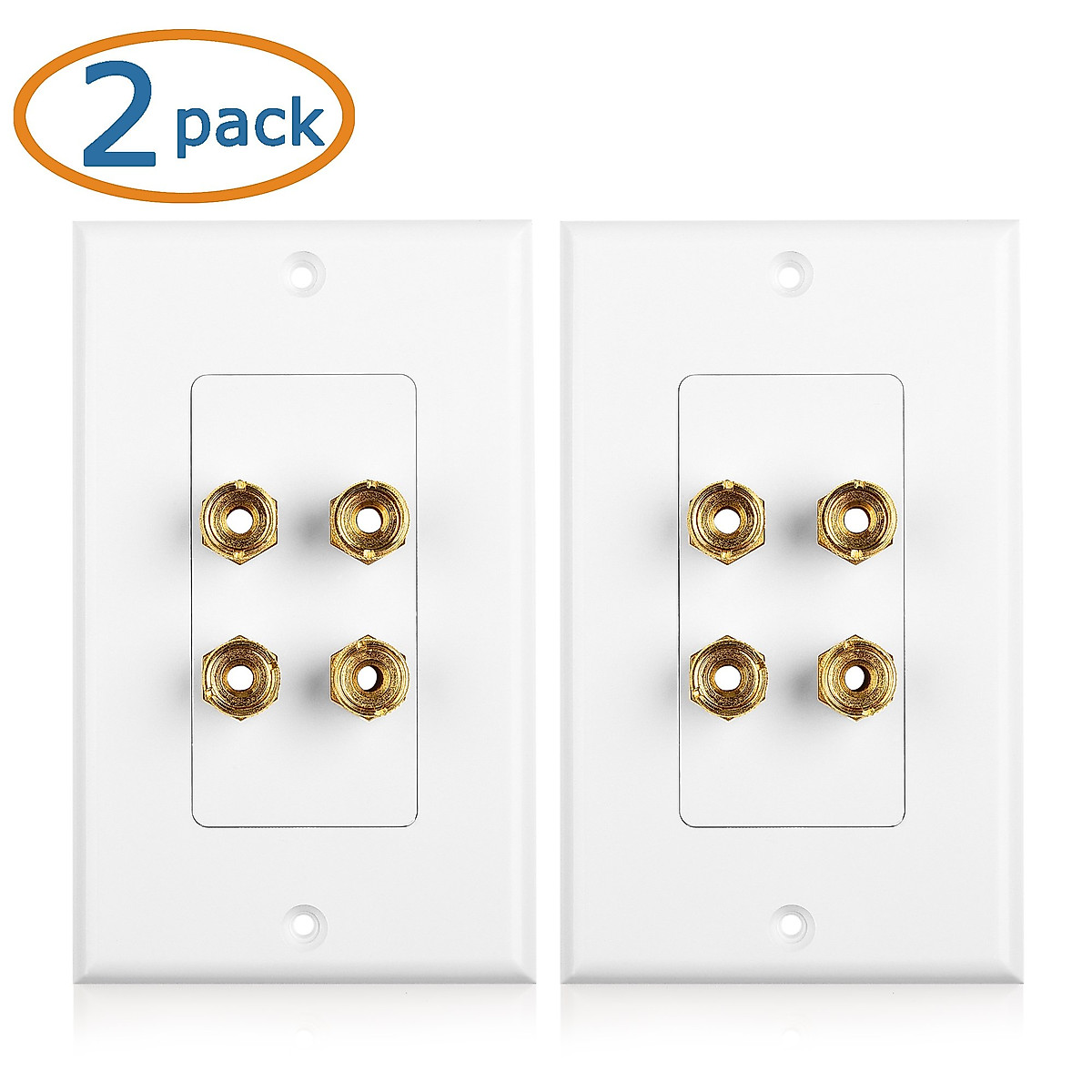 Cable Matters 2-Pack Speaker Wire Wall Plate (Speaker Wall Plate, Banana Plug Wall Plate) for 2 Speakers in White