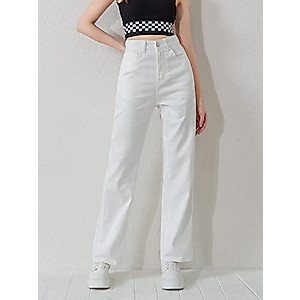 Floerns Women's Casual High Waist Straight Leg Jeans White XS