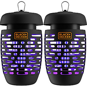 BLACK+DECKER Bug Zapper Electric Lantern with Insect Tray, Cleaning Brush, Light Bulb & Waterproof Design for Indoor & Outdoor Flies, Gnats & Mosquitoes Up to 625 Square Feet- 2 Pack