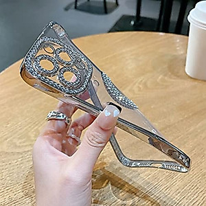 Changjia for iPhone 13 Pro Max Clear Glitter Case,Cute Bling Sparkle Shiny with Rhinestones Diamond Camera Protection Logo View Soft Plating Bumper Women Girls Case for iPhone 13 Pro Max 6.7" (Silver)