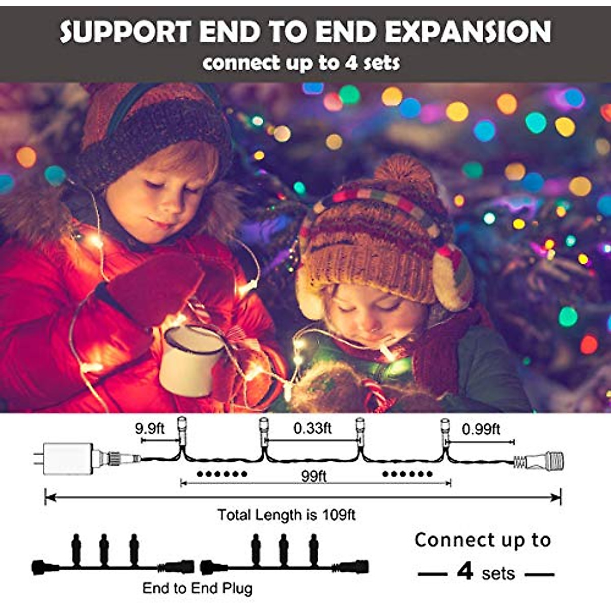 XUNXMAS 109ft 300 LED Christmas String Lights Indoor Outdoor, 8 Modes Christmas Tree Lights, Connectable Waterproof Twinkle Fairy Lights for Bedroom Party Patio Christmas Tree Decor(Warm White)