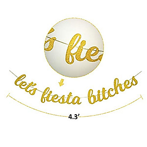 Glamoncha Let's Fiesta Bitches Gold Glitter Banner Sign Garland for Mexican Fiesta Party Bridal Shower Bachelorette Party Decorations