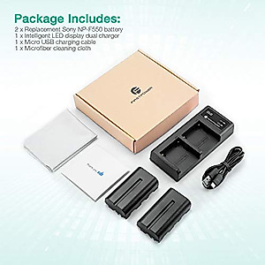FirstPower NP-F550 Battery 2-Pack and USB Dual Slot Charger Compatible with Sony NP F570, F550, F530, F970, F960, F770, F750, F330, CCD-SC55, TR516, TR716, TR818, TR910, TR917