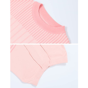 VDWIP Women's Casual Striped 2 Piece Knitted Outfits Crewneck Wide Leg Pullover Knit Shorts Sweater Set (White-M)