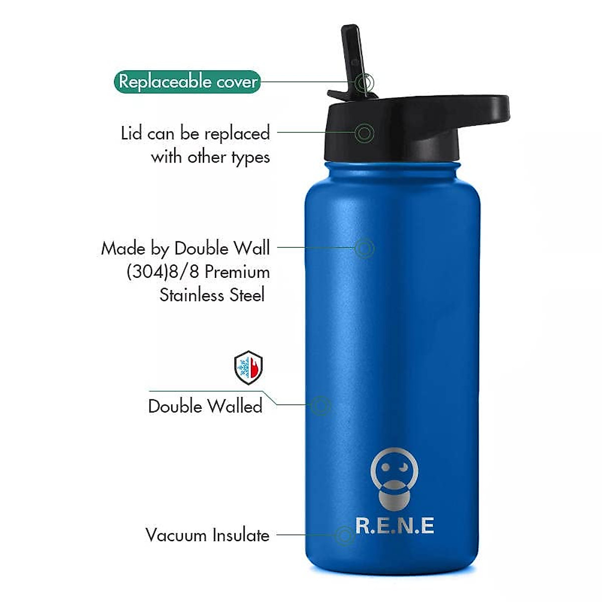 32OZ vacuum double insulated stainless steel water bottle with straw lid Triple Walled 2 Layered Vacuum Thermos for Hot Drinks Keep Hot&Cold For Up to 24 Hours, blue, (5358755)