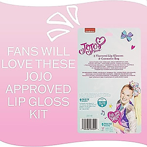 Taste Beauty Zippered JoJo Siwa Bag with Fruit-Flavored Lip Gloss Set, Pack of 3 Lip Gloss Tubes
