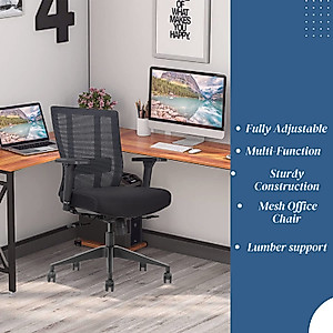 GM Seating Bitchair Ergonomic Mesh Office Chair - Adjustable Lumbar Support Computer Desk Chair with Height Adjustable Arms - Seat Depth Adjustable Executive Home Office Chair - (Black)