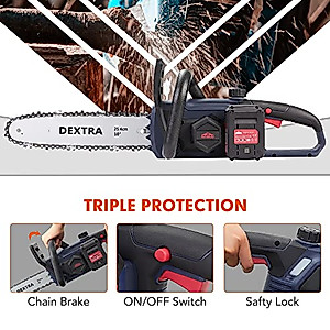 Dextra Cordless Chainsaw, Brushless 10-Inch Battery Chainsaw,Power Chain Saws for Trees Wood Garden Ranch Forest Cutting, Auto-Tension & Auto-Lubrication, 4.0Ah Battery and Charger Included
