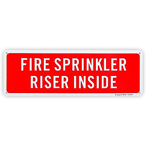 Fire Sprinkler Riser Inside Sign, 12"x 4" .04" Aluminum Reflective Sign Rust Free Aluminum-UV Protected and Weatherproof