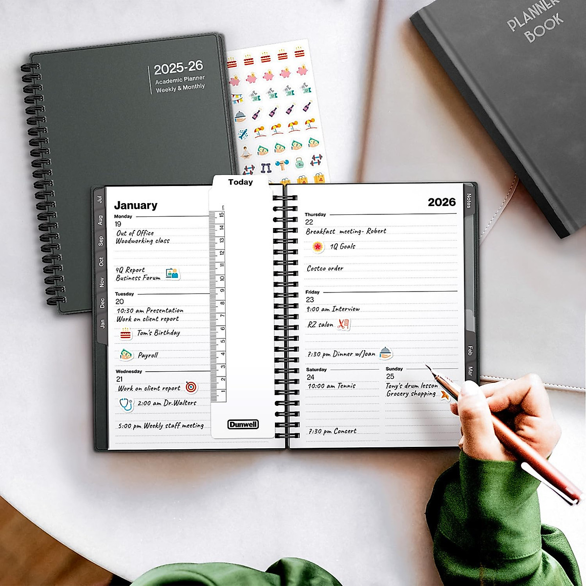 Dunwell 2023 Planner Weekly Monthly (6x8.25"), Small 2023 Planner Book, Agenda 8 x 6, Calendar Yearly Planner, Monthly Tabs, Bookmark, Notes, Inner Pocket, Stickers