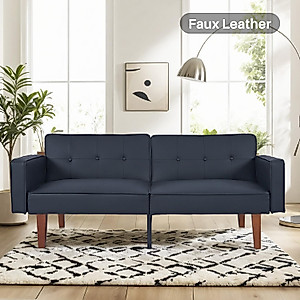 68.1'' Leather Sofa Bed Loveseat, Wide Modern Tufted Back Upholstered Convertible Sofa with Reclining Backrest for Living Room Apartment, Black