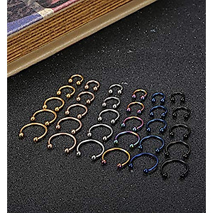 ORAZIO 30PCS 16G Nose Septum Horseshoe Rings Stainless Steel Circular Barbell Cartilage Tragus Helix Eyebrow Lip Labret Nipple Ear Piercing Body Jewelry 6mm 8mm 10mm 12mm 14mm