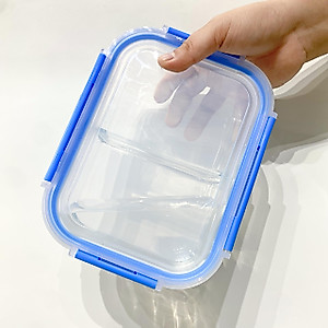 DASAAN 10 Piece Glass Food Storage Containers with 2 compartment and Airtight Lid, Glass Meal Prep Containers, Easy Stack Containers, Freezer to Oven, Microwave and Dishwasher safe