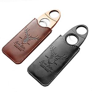 Stainless Steel Cigar Cutter Guillotine with Leather Pouch,Double Blade for a Precise Perfect Cut(Bronze Deer)