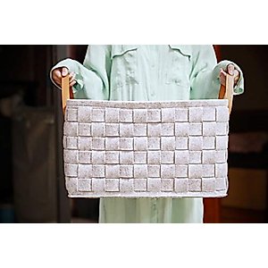 MultiLux Foldable Storage Basket Drawers Nature Handmade Rectangular Felt Fabric Storage Box Containers Felt with Handles for Home Bedroom Towels Clothes Cloest Organizer Large Size Grey