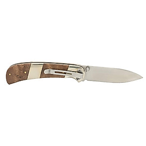 Old Timer OT Ironwood and Nickel 7in High Carbon S.S. Spring Assisted Folding Knife with a 3in Drop Point Blade and Ironwood Handle for Outdoor, Hunting, Camping and EDC,Brown