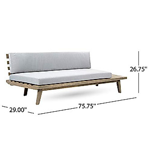 Christopher Knight Home Eulah Indoor Minimalist Acacia Wood Right-Sided Sofa with Grey Cushions, Grey Finish / Grey