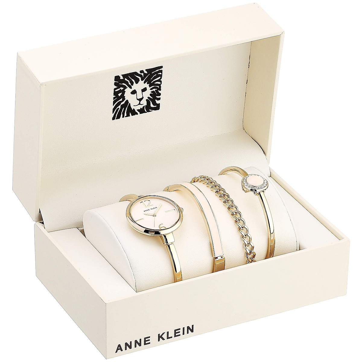 Anne Klein Women's AK/3290LPST Gold-Tone Bangle Watch and Premium Crystal Accented Bracelet Set