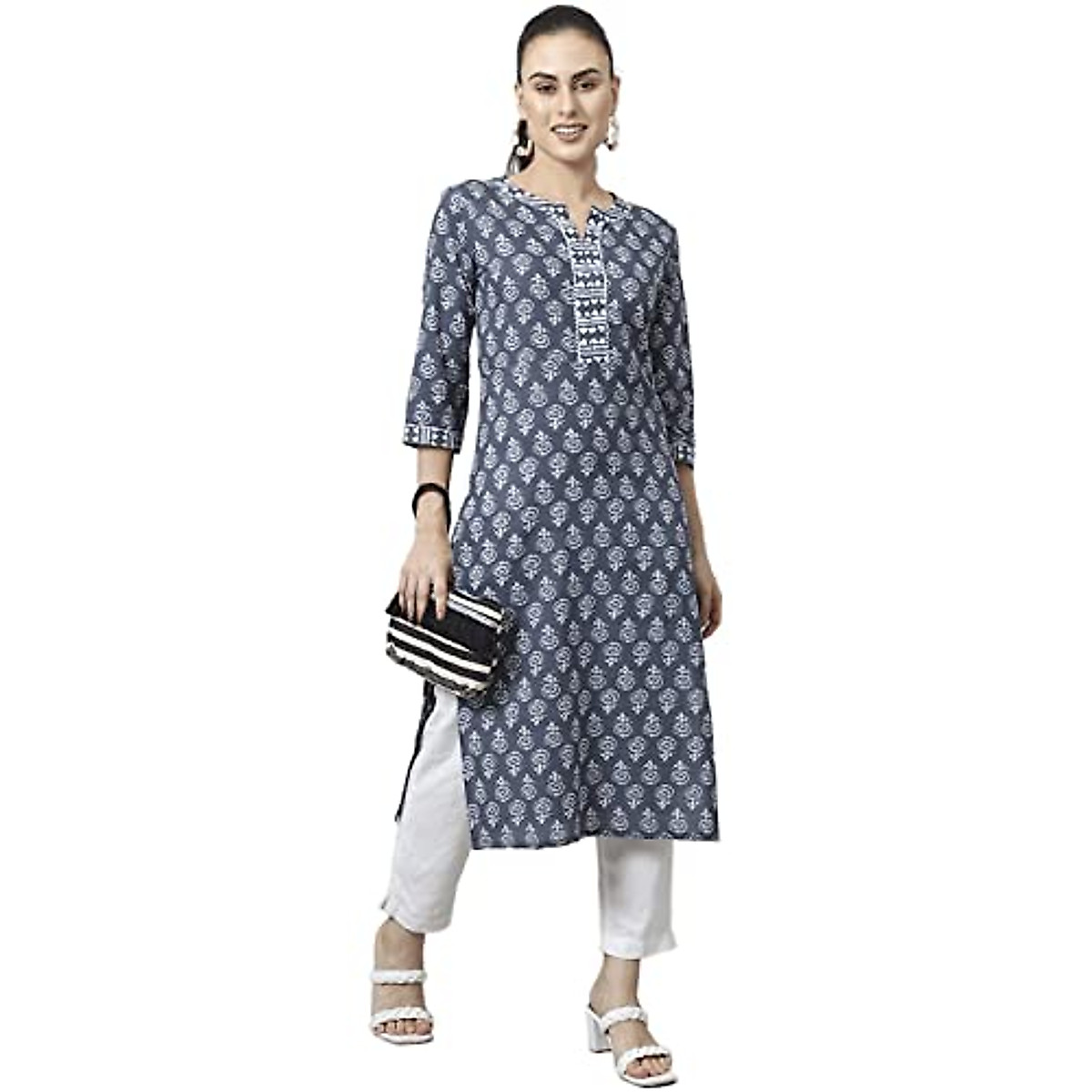 ROYALINK Indian Women's Tunic Tops Cotton Kurta for girls (as1, alpha, s, regular, regular) Grey