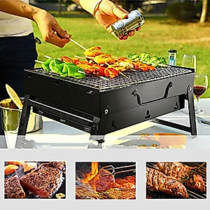 HUANMING Barbecue Outdoor Folding Campfire Grill, Camping Fire Pit, Stainless Steel Small Barbecue Stove Charcoal BBQ Grill Patio Camping Picnic Burner Portable barbecues (Color : Black)