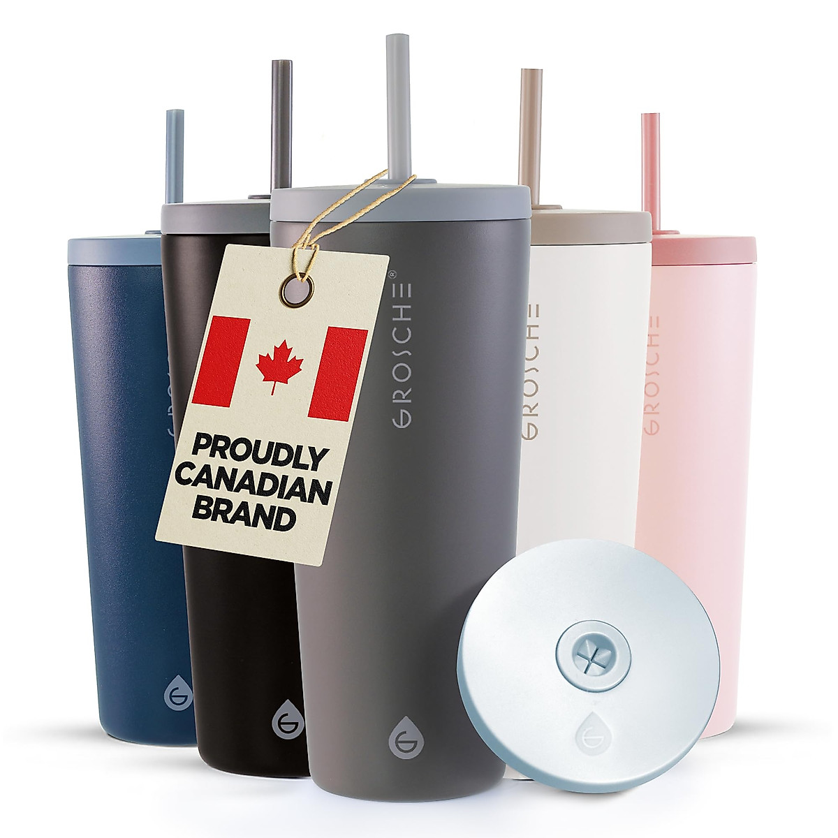 GROSCHE Jasper 23oz Tumbler with straw. Extreme Insulation, Classy Design, Built to Last, Insulated Stainless Steel Tumbler with Lid and Straw - Grey