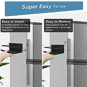 Jazzsthup Magnetic Spice Rack, 2 Pack Magnetic Spice Rack for Refrigerator, Strong Magnetic Shelf with Removable Hooks, Magnetic fridge organizer for Holding Jars, Perfect Space Saving stove shelf