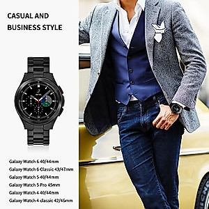 Samsung Galaxy Watch 6 Band Classic 43mm 47mm 40mm 44mm, Samsung Galaxy Watch 5 Band Pro 45mm 40mm 44mm, Samsung Galaxy Watch 4 Band Classic 40mm 44mm 42mm 46mm, No Gap Band Men Solid Stainless Steel (43/47/45/40/44/42/46mm, Black)