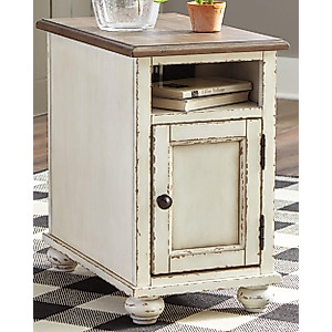 Signature Design by Ashley Realyn French Country Chair Side End Table with Outlets & USB Ports, Cream