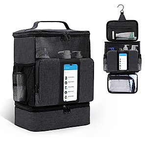 Funambulist Portable Shower Caddy College Dorm Room Essential for Girls and Guys Large-Capacity Hanging Toiletry Bag for Bathroom, Travel, and Gym (Black)