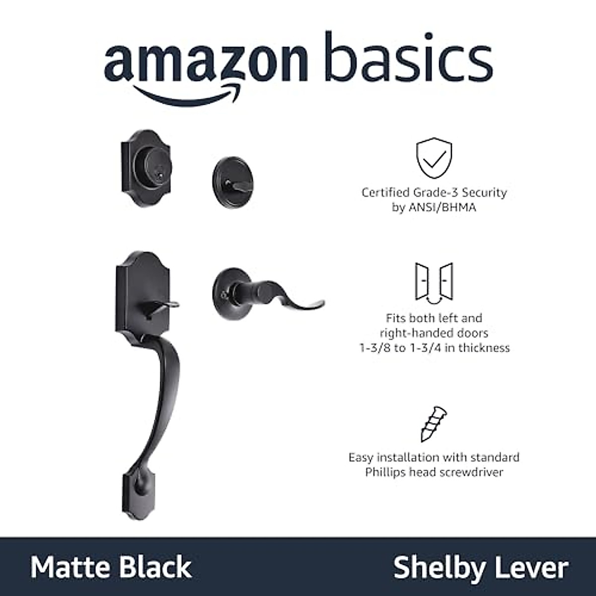 Amazon Basics Handleset with Shelby Lever - Single Cylinder - Matte Black