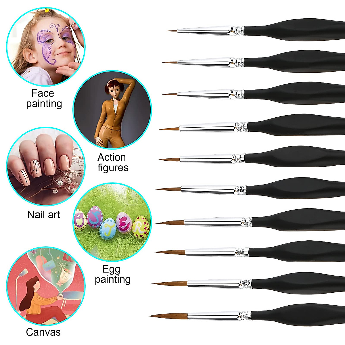 10 PCS Miniature Paint Brushes Kit, Fine Detail Painting Brush Micro Professional Tiny Paints Brush Set for Watercolor, Oil, Face, Acrylic, Nail, Line Drawing, Scale Model Painting, by PSISO