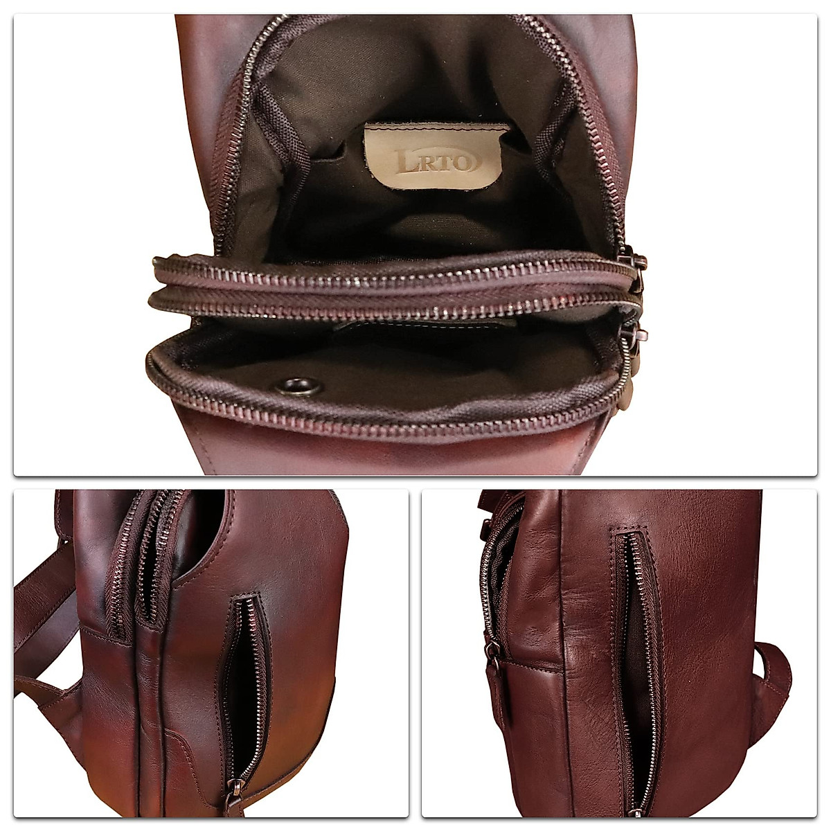 Genuine Leather Sling Bag Crossbody Purse Handmade Hiking Daypack Motorcycle Bag Retro Over the Shoulder Backpack Chest Bag (Coffee)