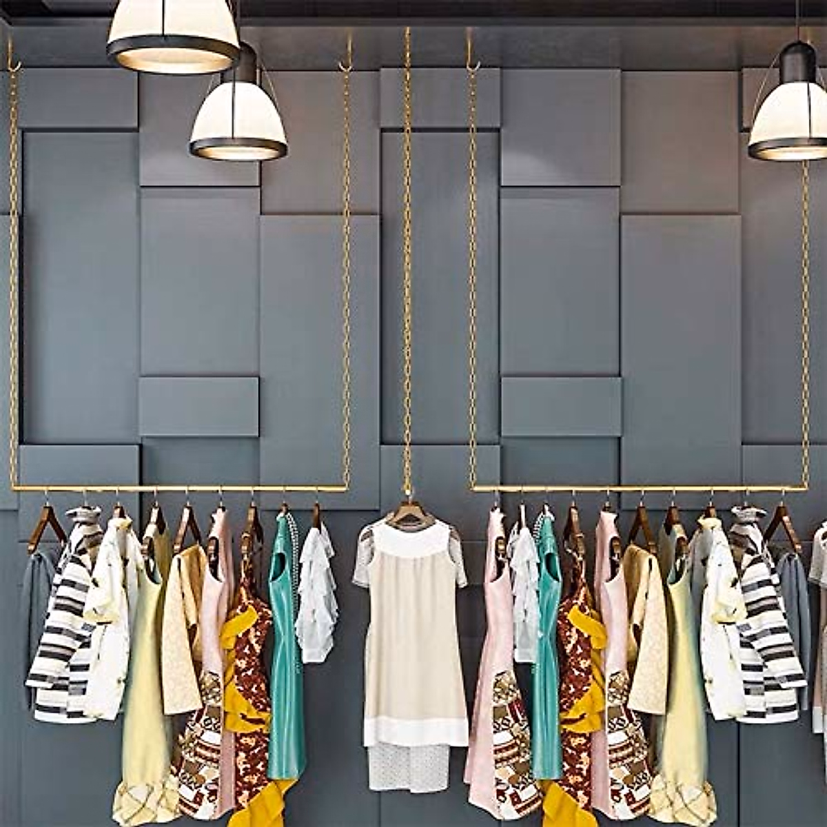 Ethemiable 2 Pcs Creative Adjustable Height Clothing Storage Chain Garment Rack, Wedding Dress Hanging Rack, Boutique Clothes Store Display Shelf, Bathroom Organization Towel Rack (Gold, 24" L)