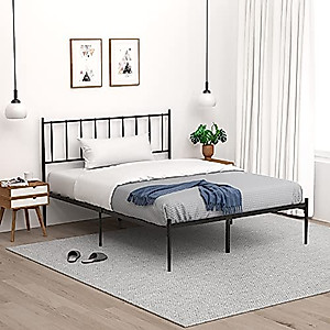 Fancihabor Queen Size Bed Frame with Upholstered Headboard, Metal Slats Support Platform Bed Frame with Storage, No Box Spring Needed (Queen)