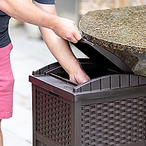 Suncast 33 Gallon Hideaway Can Resin Outdoor Trash with Lid Use in Backyard, Deck, or Patio, 33-Gallon, Brown