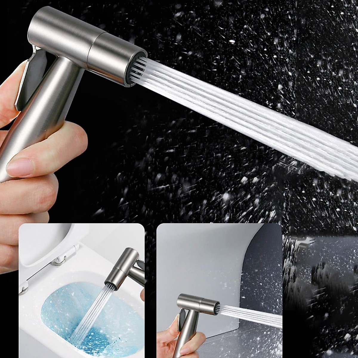 SWHC Stainless Steel Bidet Sprayer for Toilet, Bidet Sprayer with 3m Spring Hose Handheld Bidet Sprayer for Toilet Suitable for Women, Children and Pets