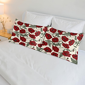 Poppies Satin Pillow Cases Silk Satin Pillowcase for Hair and Skin Standard Set of 2 Super Soft Silk Pillowcase with Envelope Closure (20x26 in)