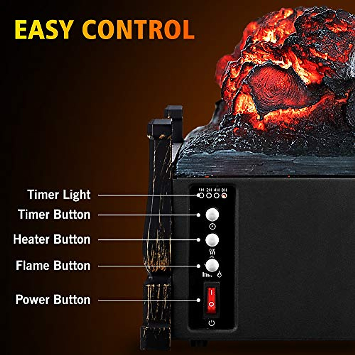 LIFEPLUS Electric Fireplace Log Heater, 21 Inch Fireplace Insert w/Remote Control 8H Timer Realistic Flame Ember Bed Adjustable Brightness, Overheat Protection, Fake Fire for Christmas Home Decor