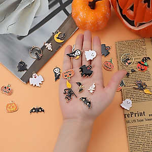 AIEX 36pcs Halloween Charms, Enamel Pendant Halloween Pumpkin Ghost Bat Charms for Earrings Necklace Bracelet Jewelry Making DIY Craft Decorations