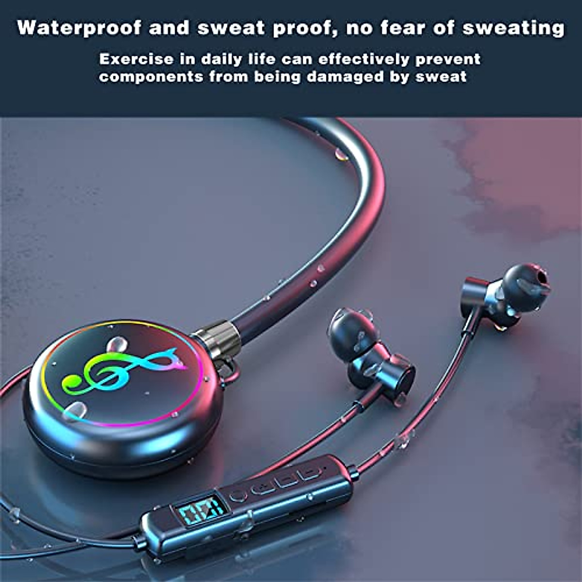 Iuhan Neck-Mounted Wireless Bluetooth 5.3 Headphones,RGB LED Breathing Lamp HiFi Stereo Clear Noise Reduction Earphones,Sports Earbuds in-Ear,Support SD-Card