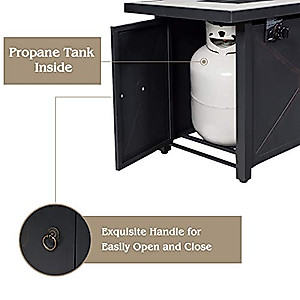 Toolsempire 42 Inch Fire Table Outdoor, 60,000 BTU Propane Gas Fire Pit Table with Ceramic Tiles Tabletop, Lid, Lava Rock, Electric Igniter & Hideaway Tank Holder, Fire Pit for Outside, Garden(Black)