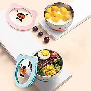 MR. CHOU Baby Bowls with Non-Slip Silicone Suction Cup, Insulated Double-Layer 304 Stainless Steel Toddler Bowls with BPA Free Airtight Lids, Food-Grade Silicone Safe for Kids (Blue)