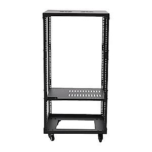 18U Open Frame Server Rack - 4 Post Adjustable Mobile - Free Standing Rolling Network/Computer Equipment Data Rack, Open Frame Rack for Servers & AV Gear