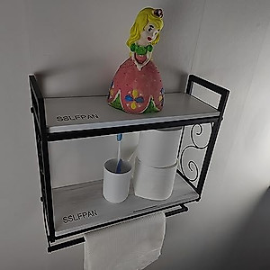 SISSY 2-Tier Metal Industrial 23.6'' Wall Mounted Shelves with Towel Bar,Rustic Bathroom/Kitchen/ Living Room Shelves Wall Mounted Shelf,Storage Rack with Towel Bar,Black (SISSYA1)