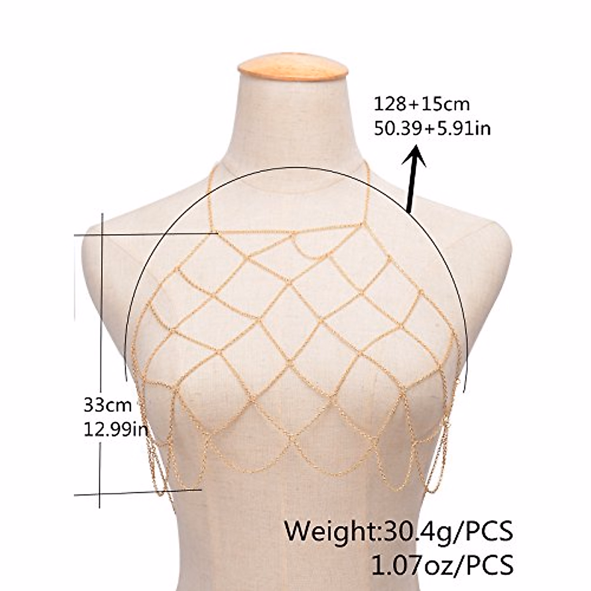 Metmejiao Women's Sexy Halterneck Mesh Body Chain Bralette Bikini Bra Necklaces Net Bralette Chain Bra Harness Jewelry for Women (Gold)