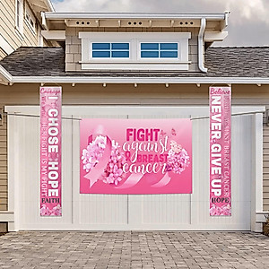 Breast Cancer Awareness Gifts for Women - Pink Ribbon Banner and Breast Cancer Backdrop Set for Outdoor Indoor Party Background Decorations