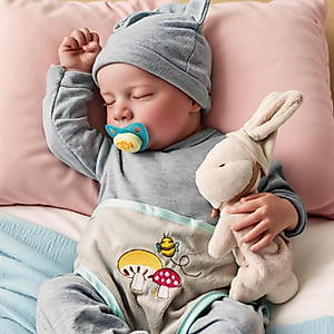 JIZHI Lifelike Reborn Baby Dolls - 17 Inch Realistic Newborn Baby Dolls Real Life Baby Dolls Full Vinyl Poseable Body Sleeping Baby Boy with Feeding Kit for Children 3+