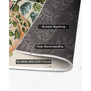 Leaves Pumpkins Large Rectangular Area Rugs 5' x 7' Living Room, Durable Non Slip Rug Carpet Floor Mat for Bedroom Bedside Outdoor Fall Thanksgiving Green Eucalyptus Burlap