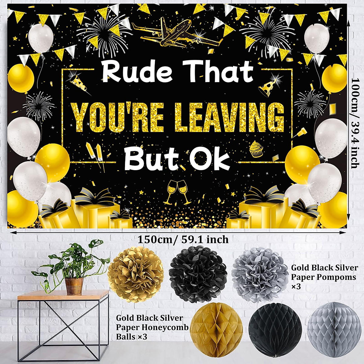 Farewell Party Decorations Men Women, Rude That You're Leaving But OK Black Gold, We Will Miss You Banner Party Decoration Coworker Going Away Retirement Party Farewell Goodbye Job Change Party Decor